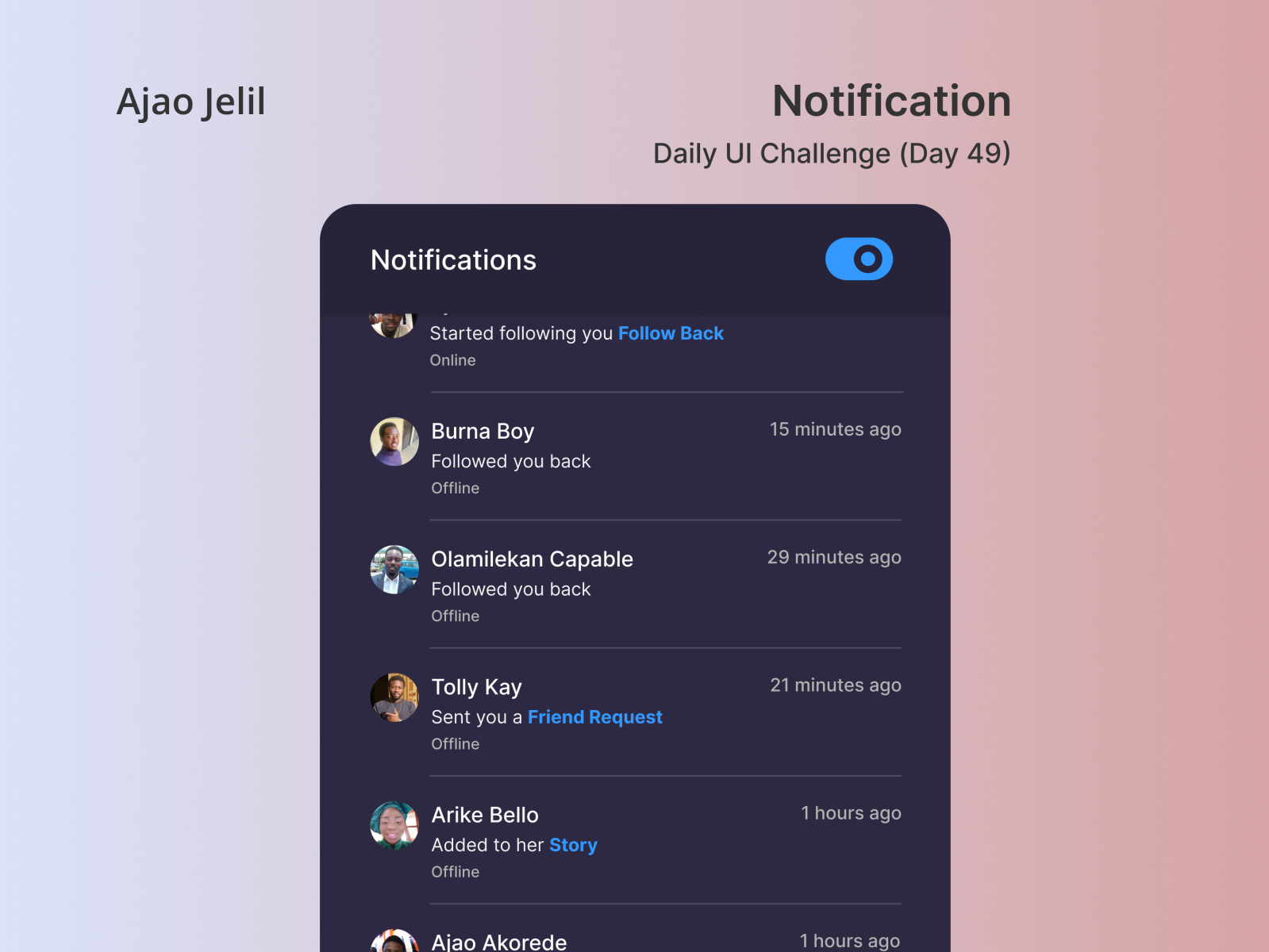 Notification Tab by Jelil Ajao on Dribbble