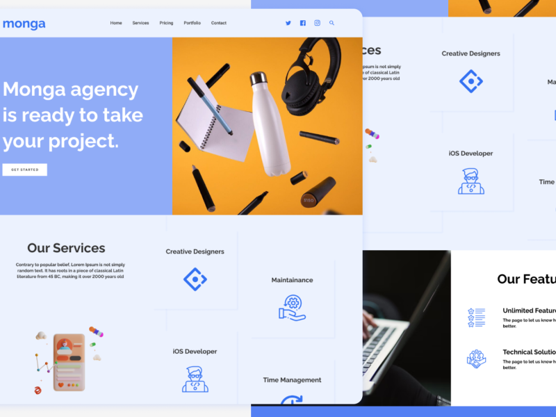 Monga landing page by Fawad Azeem UI/Ux Designer on Dribbble