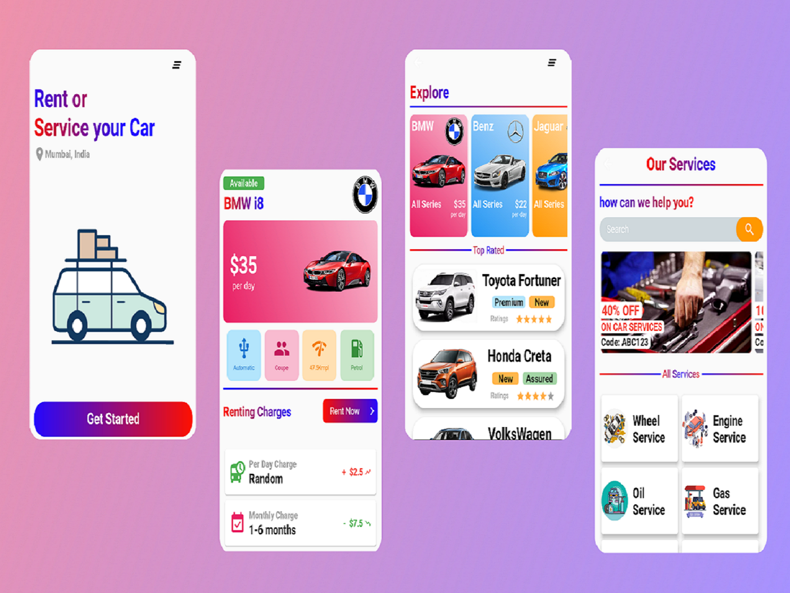 Car Service App UI Design by Vijay R on Dribbble