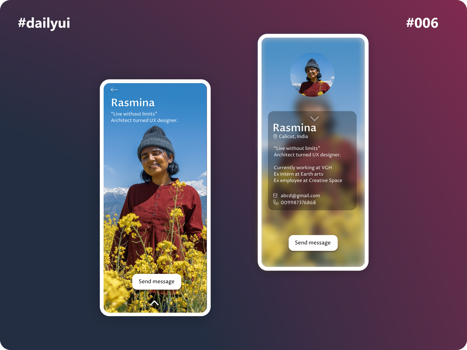 User profile- #dailyui #006 by Rasmina on Dribbble