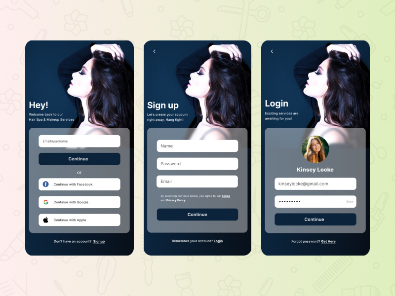 Hair Spa signup and login flow by Sirisha on Dribbble