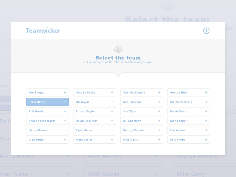 Teampicker layout by Shane Prendergast on Dribbble
