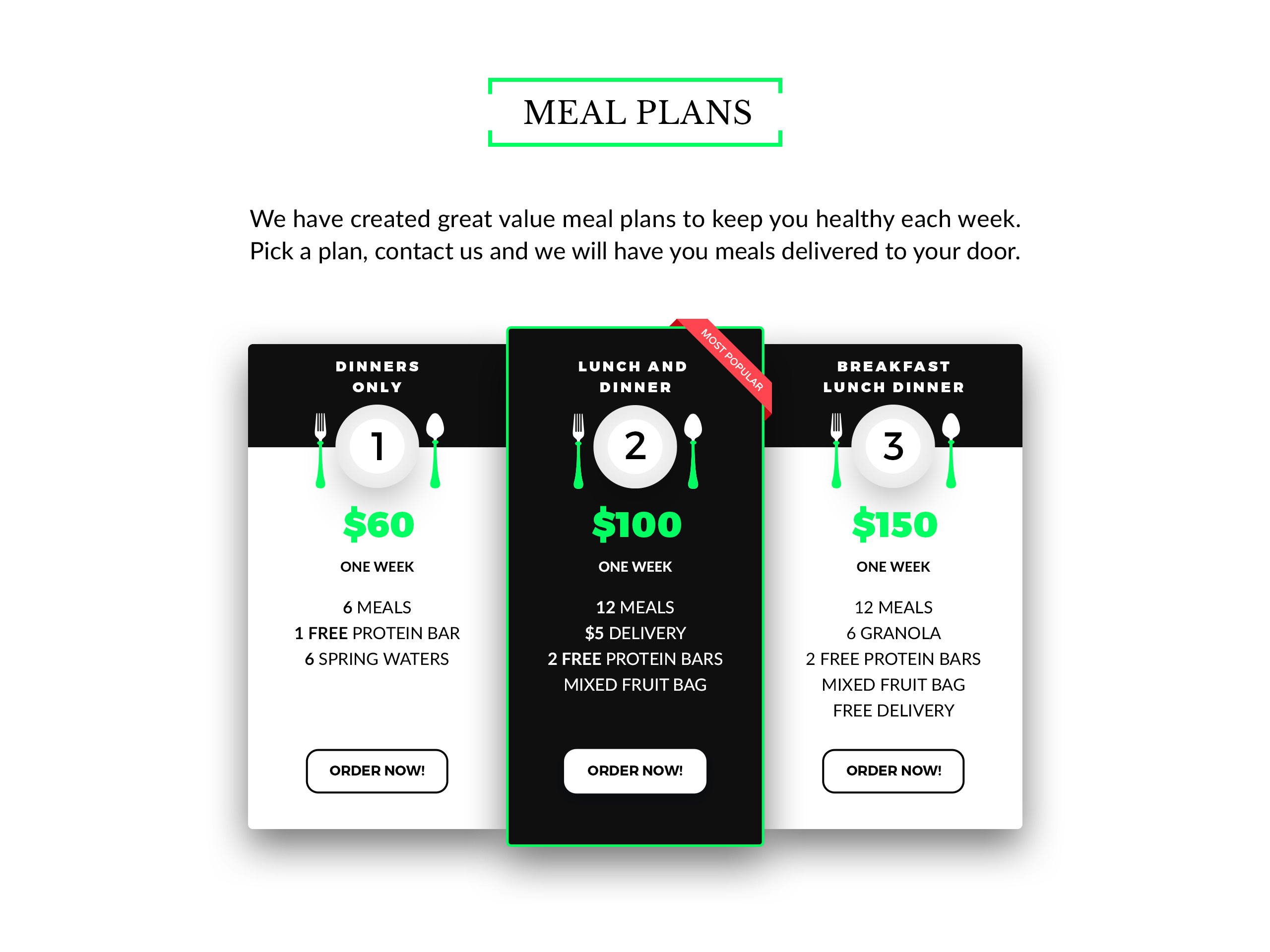 Meal Plan Pricing Table for Website by Bradley Lancaster on Dribbble