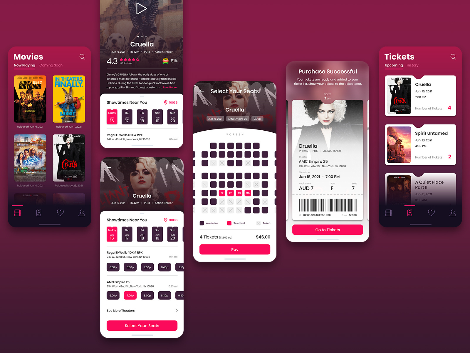 Movie Theater Ticket App UI / UX + Wireframe Flow by Hu Jin on Dribbble