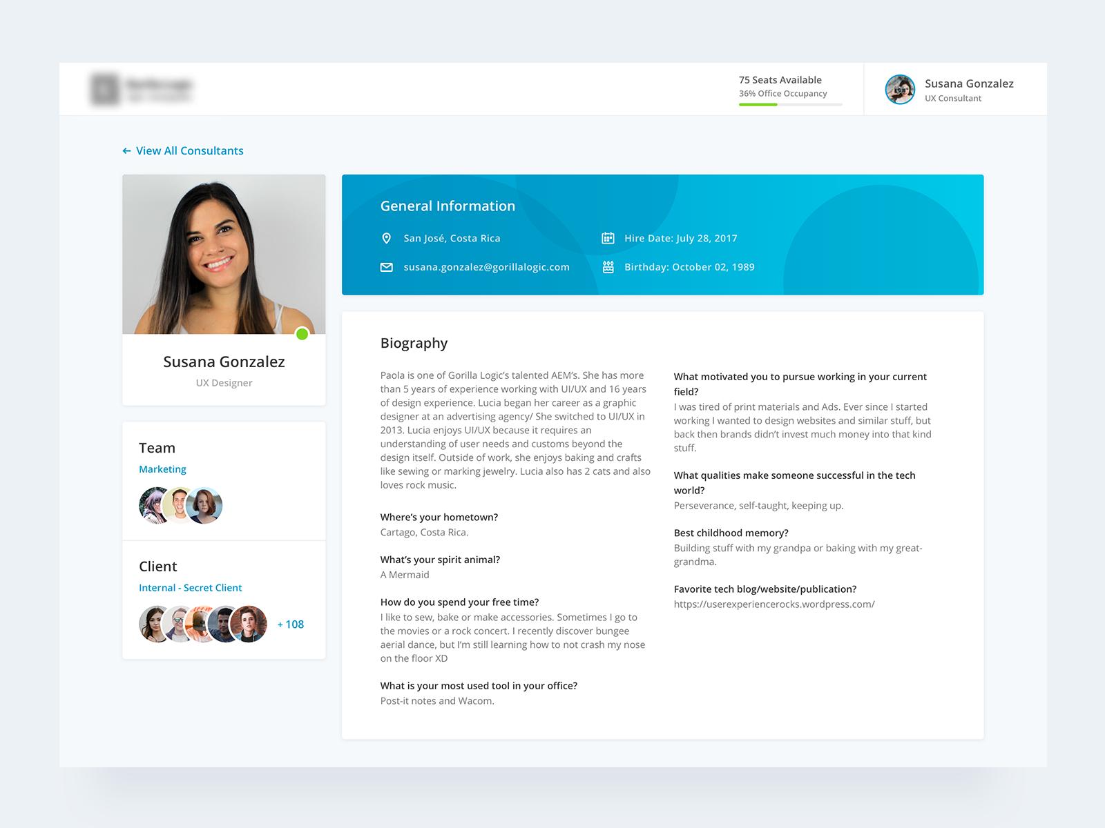 User Profile by Susana Gonzalez on Dribbble
