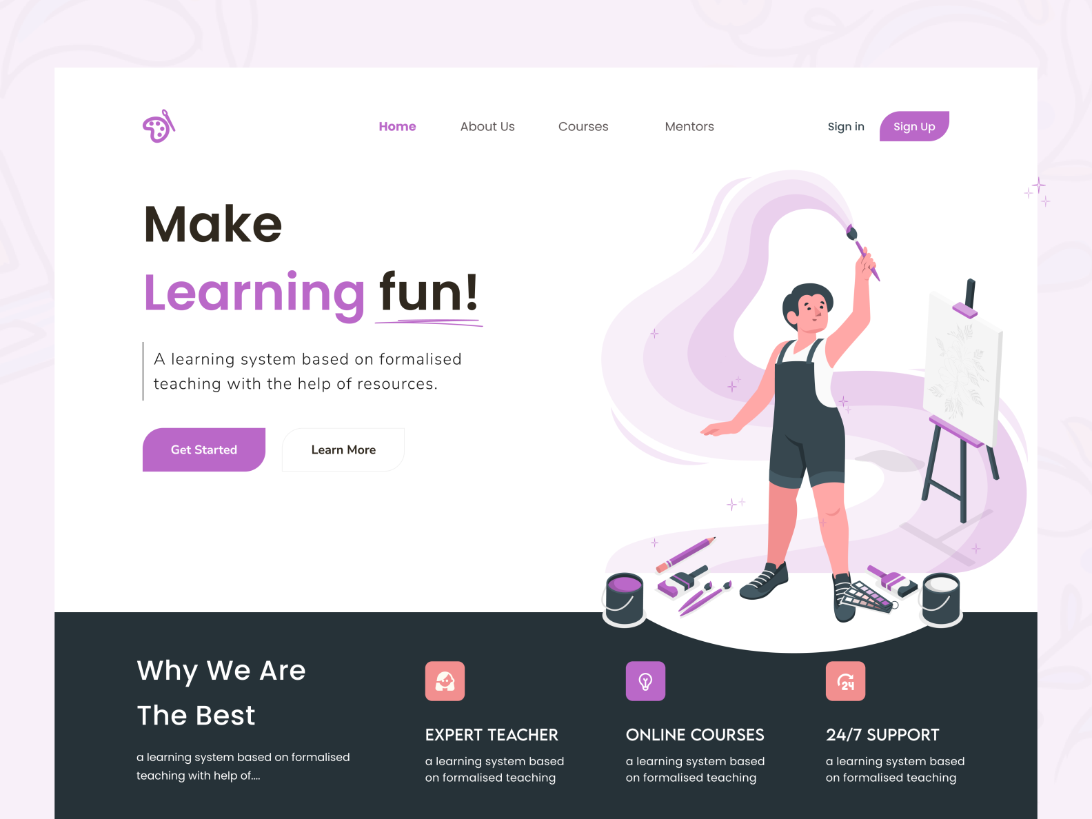 Online Visual arts school- header Section by Razin hasnat on Dribbble