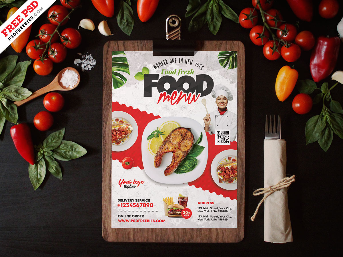 Dribbble Restaurant food menu flyer psd template jpg By PSD Freebies