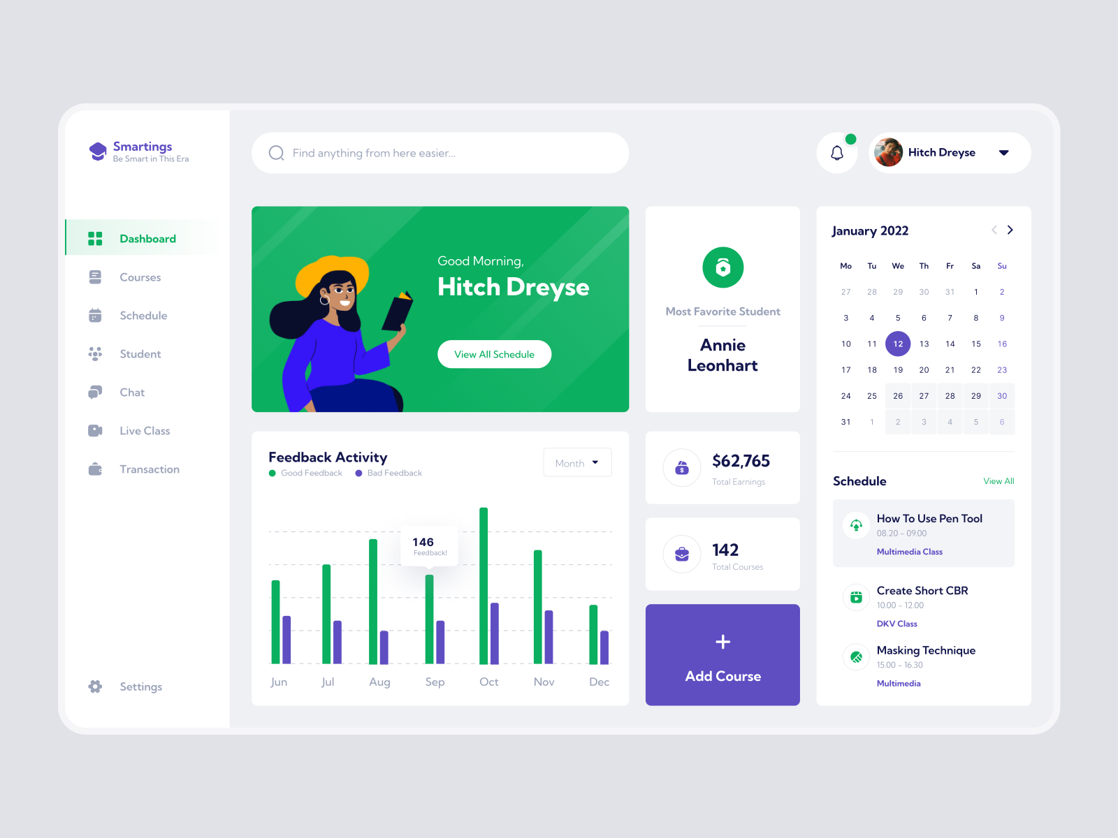 Smartings🎓 • Teacher Dashboard by Viola Dwi 🖖 for 10am Studio on Dribbble