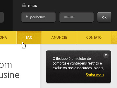 ib clube - login and menu by Andre Felipe Ribeiro on Dribbble
