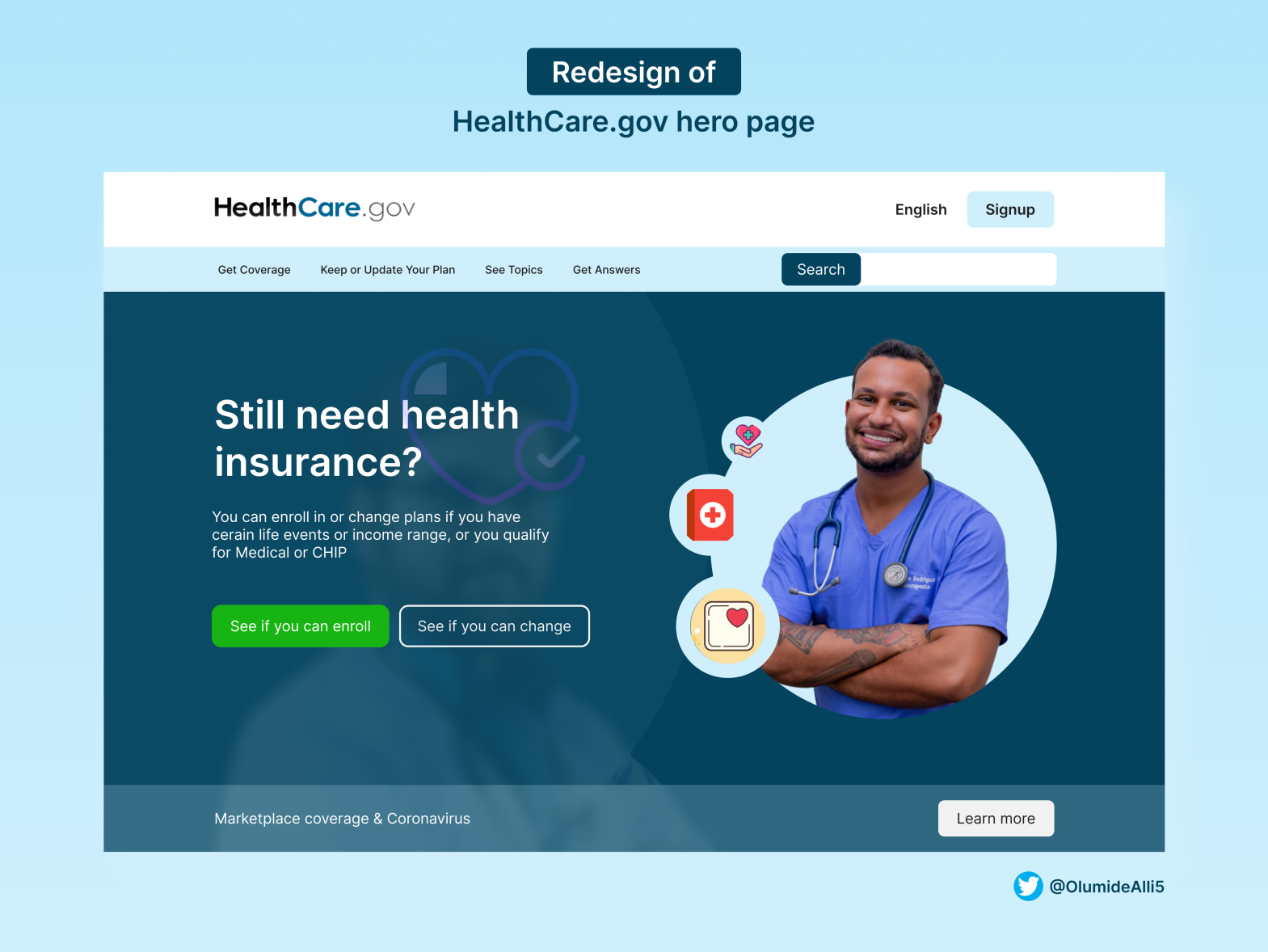 Redesign of Healthcare.gov hero page by Olumide Alli .J on Dribbble