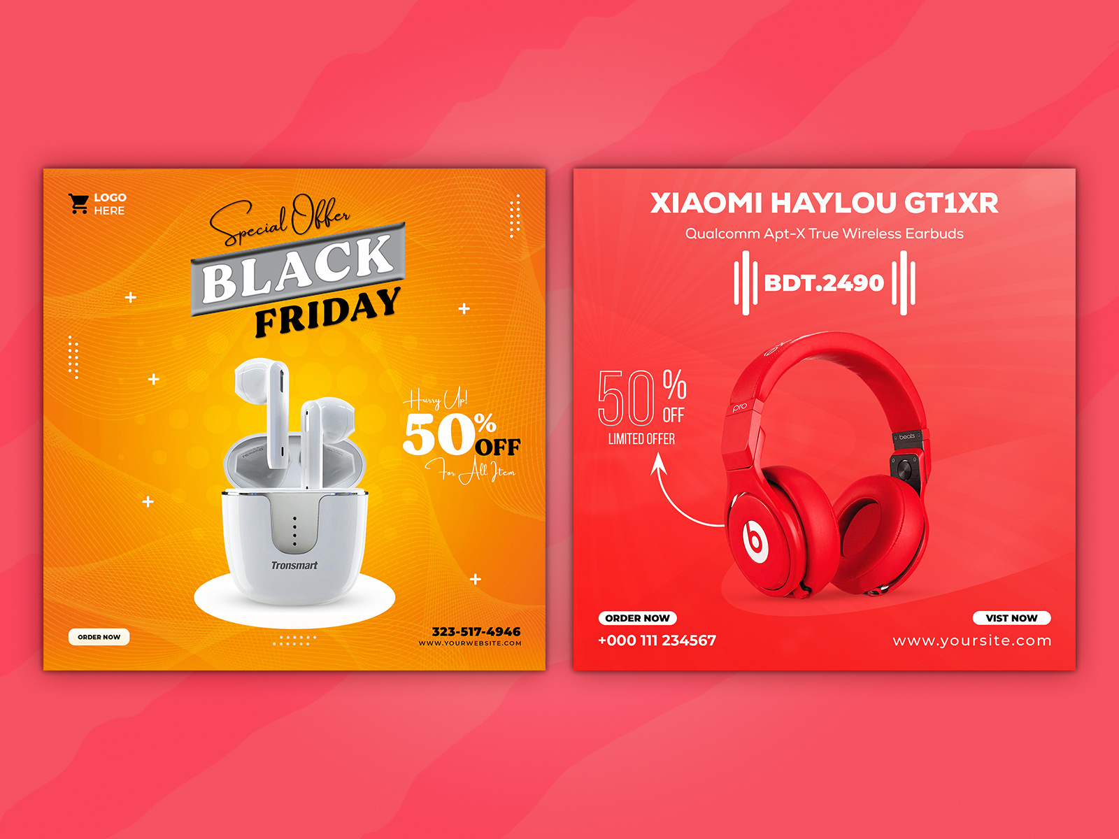 Social Media Best Earphones Post. Banner Template Design. by SM ...