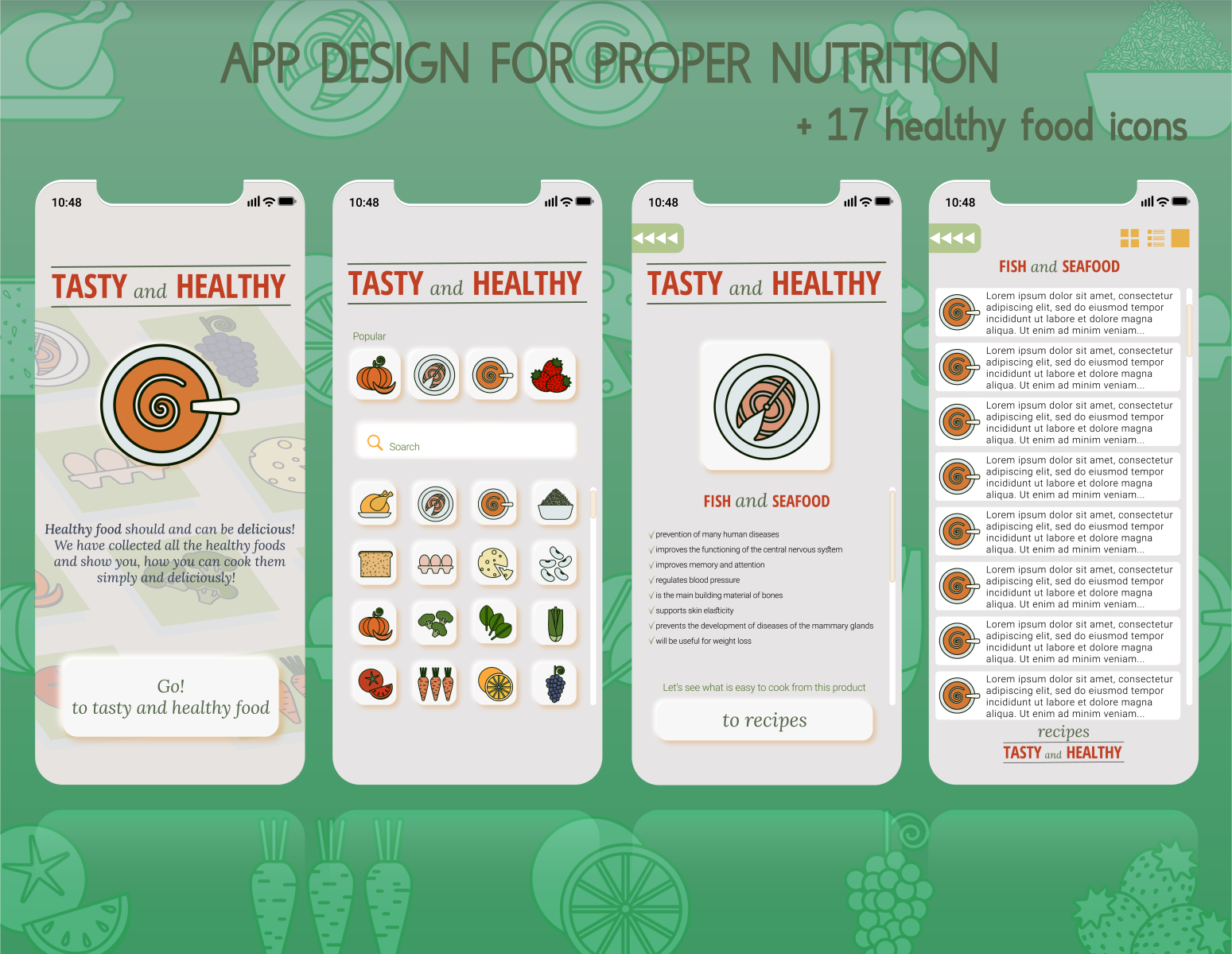 Food. Proper nutrition. Icons and mobile app by Evgeniya Troshina on ...
