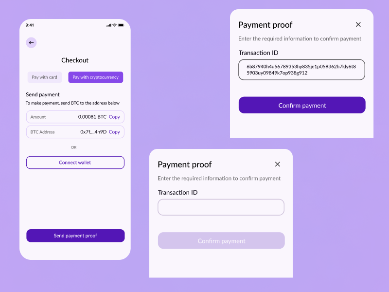Crypto checkout flow ui design by Adeyemo Tolulope Hannah on Dribbble