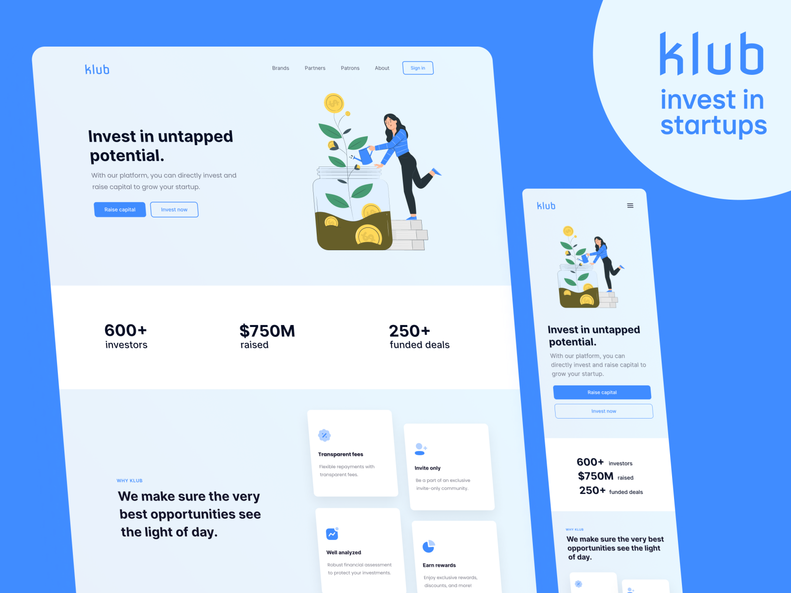 klub - Startup Investment Platform Landing Page by Girish on Dribbble
