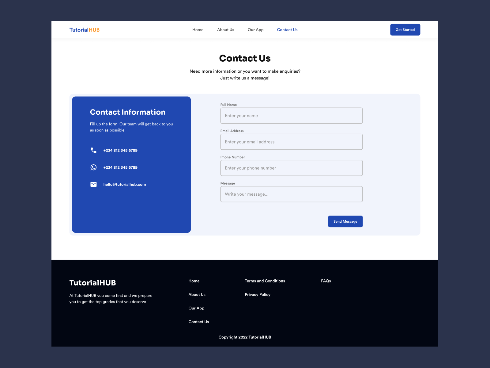 Contact Section for TutorialHUB by Faruq Adeyeye on Dribbble
