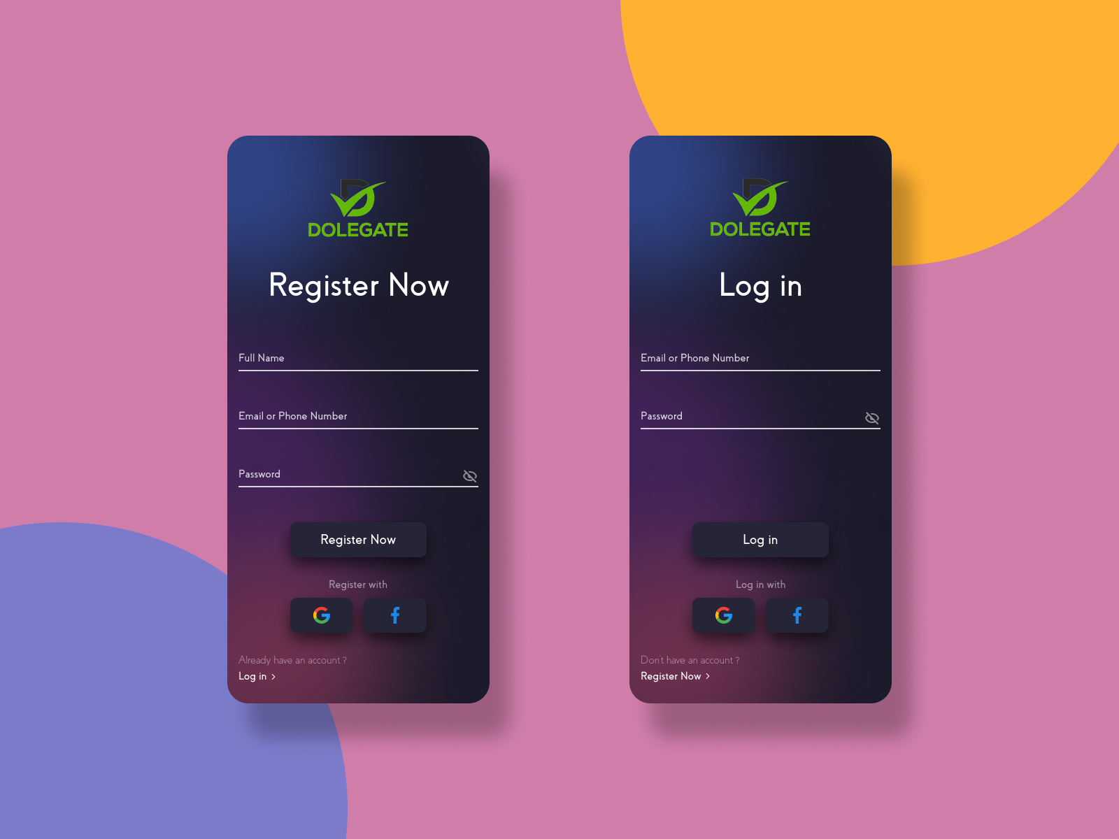 Login, Register, Sign in, Sign up Mobile UI by Zahidul Hossain on Dribbble