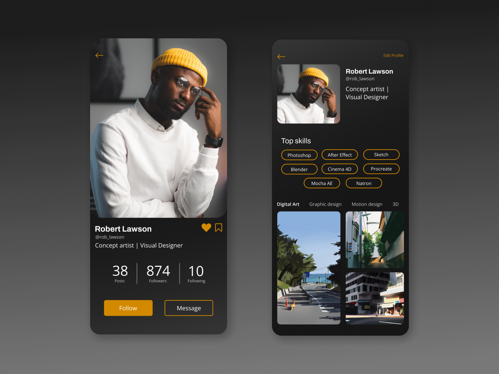 User Profile design by Lina Lomonosova on Dribbble