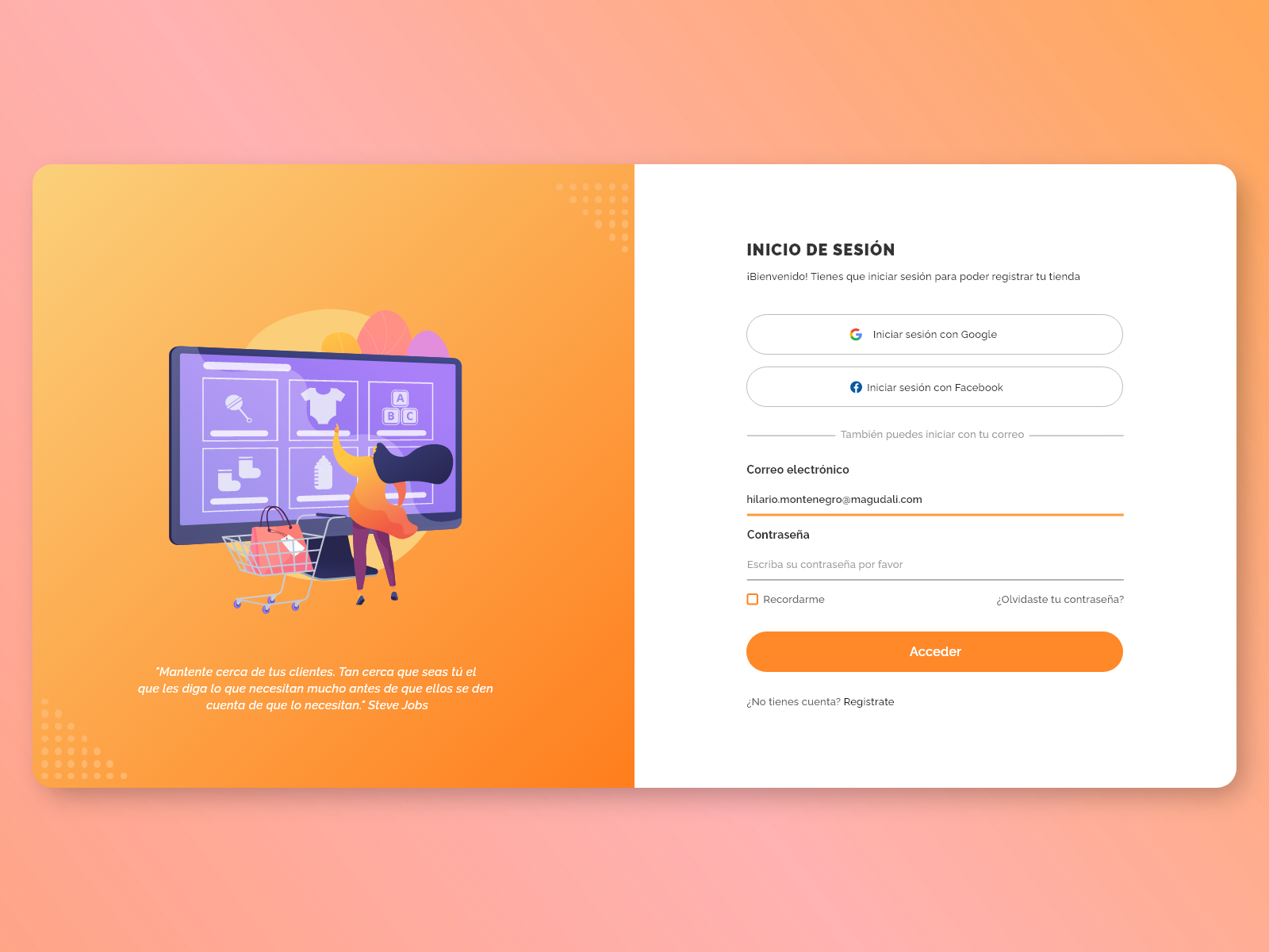 Login web ecommerce by Modesto Rodriguez on Dribbble