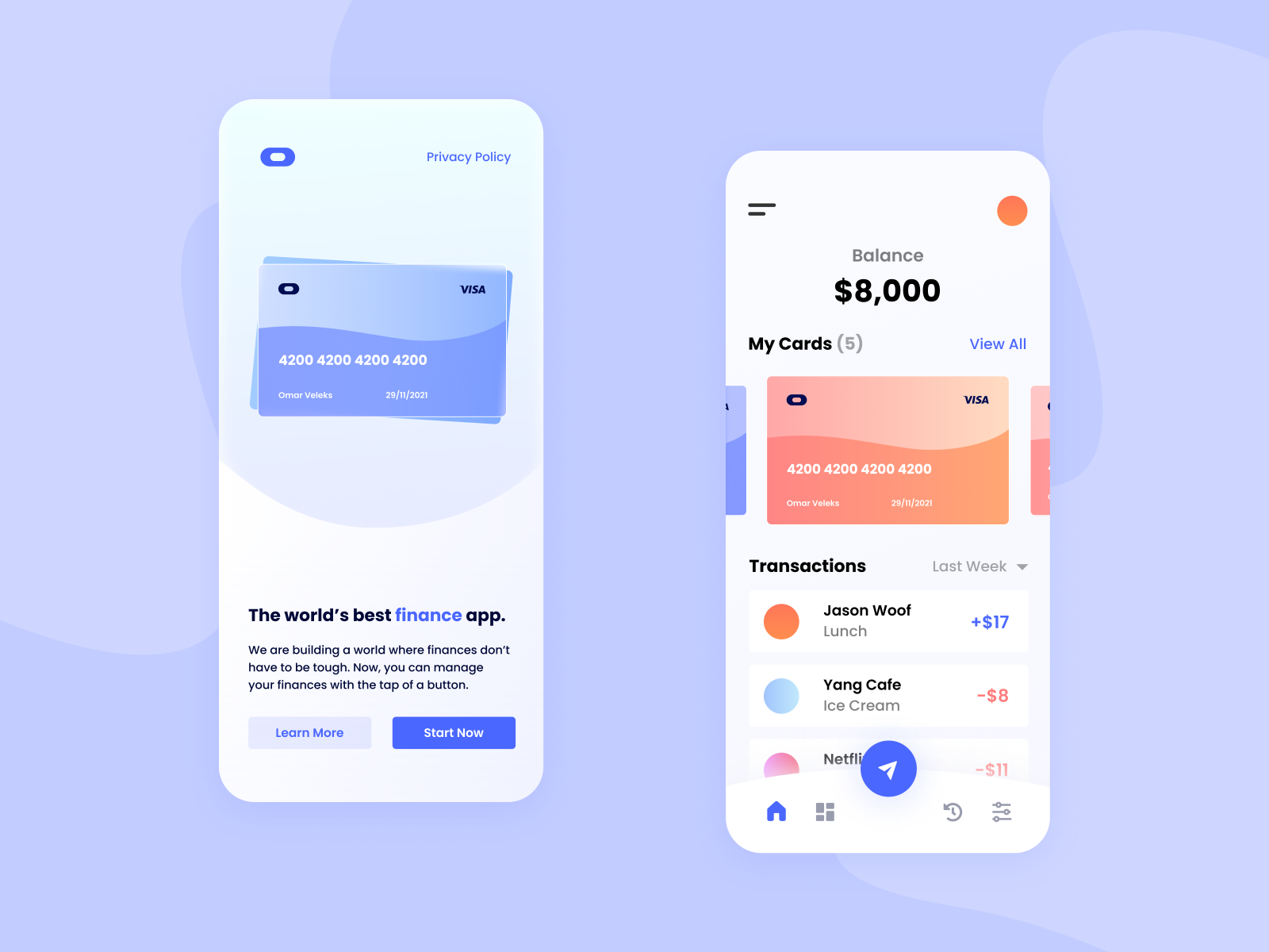 Finance App Design by Omar Velsin on Dribbble