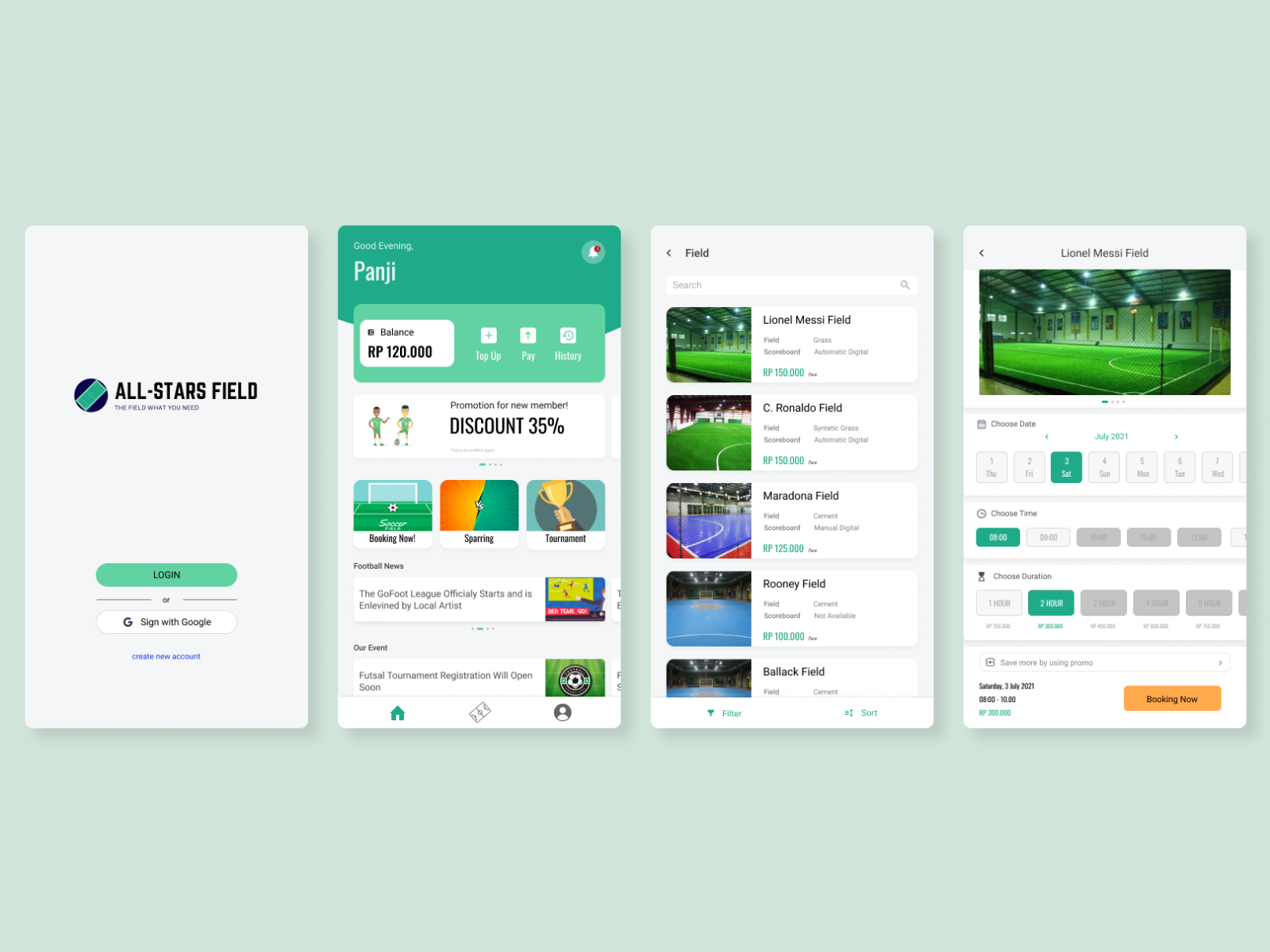 Futsal Field Booking App - Exploration by Panji Saputro on Dribbble