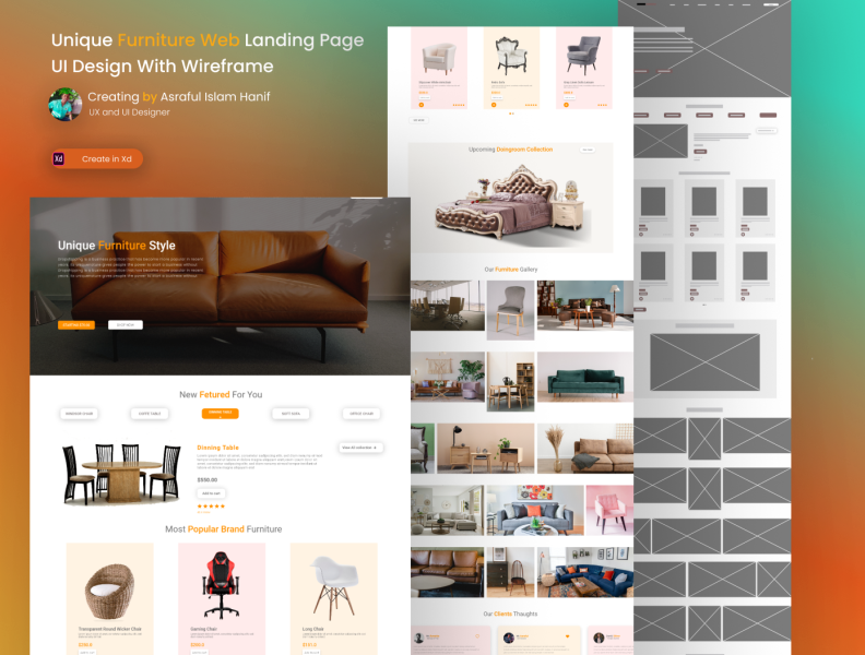 Furniture ui Design with Wireframe . by Asraful Islam Hanif on Dribbble