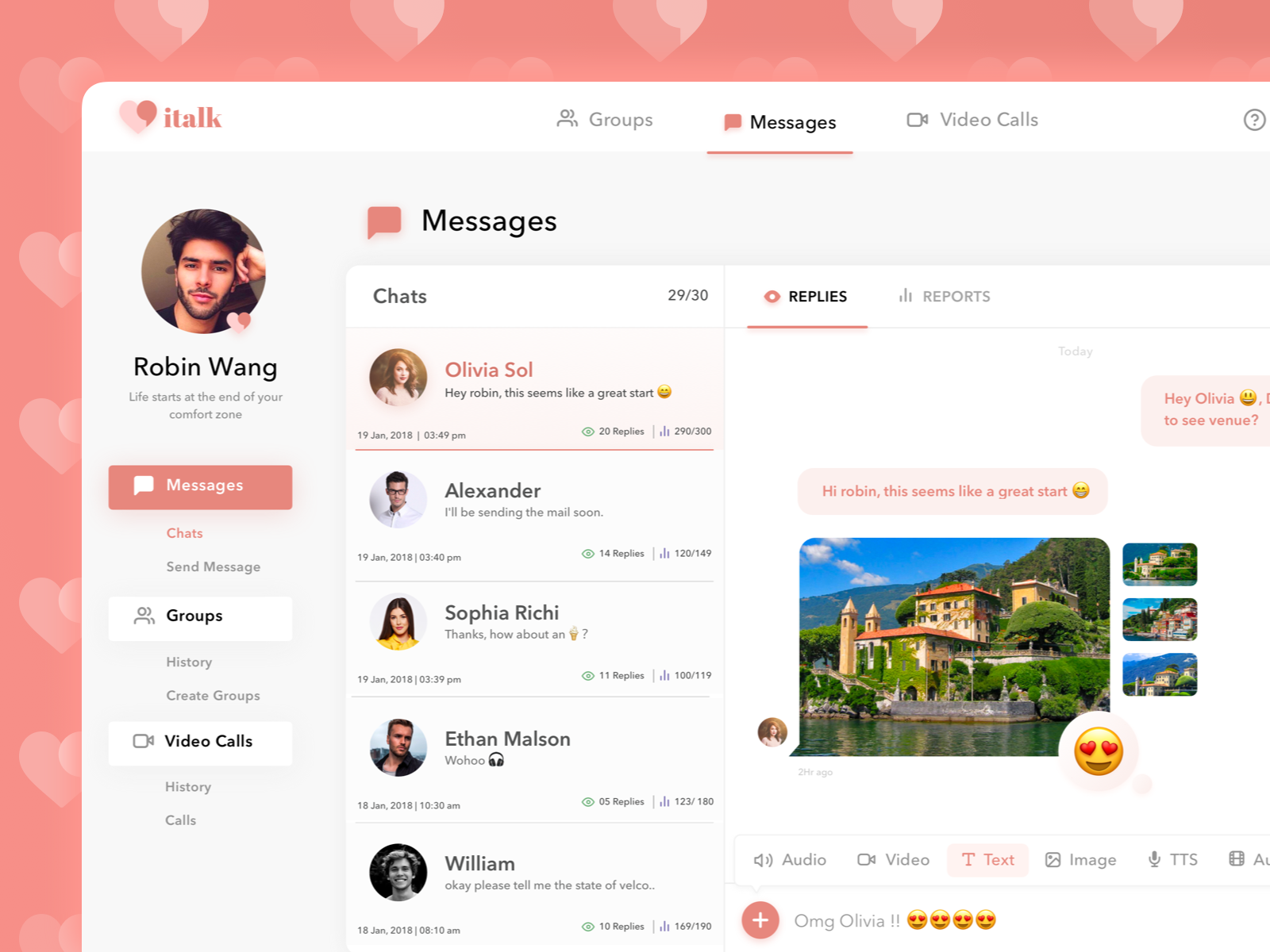italk - Chat App Dashboard by Kaynat Alwa for Squareboat on Dribbble