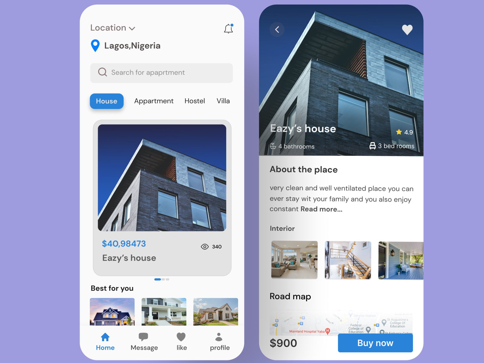 Real estate mobile app ui by Ayokunle Afolayan on Dribbble
