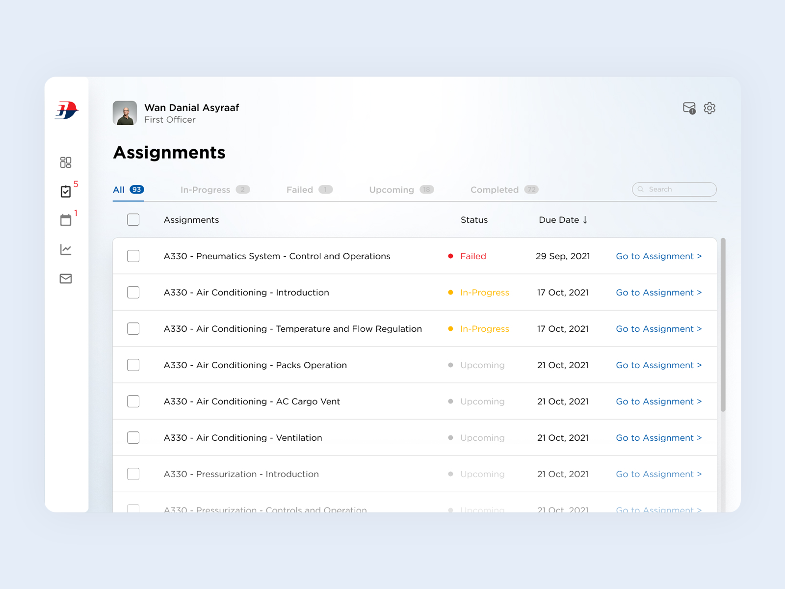 Pilot Training Assignments Page - Concept by Wan Danial on Dribbble