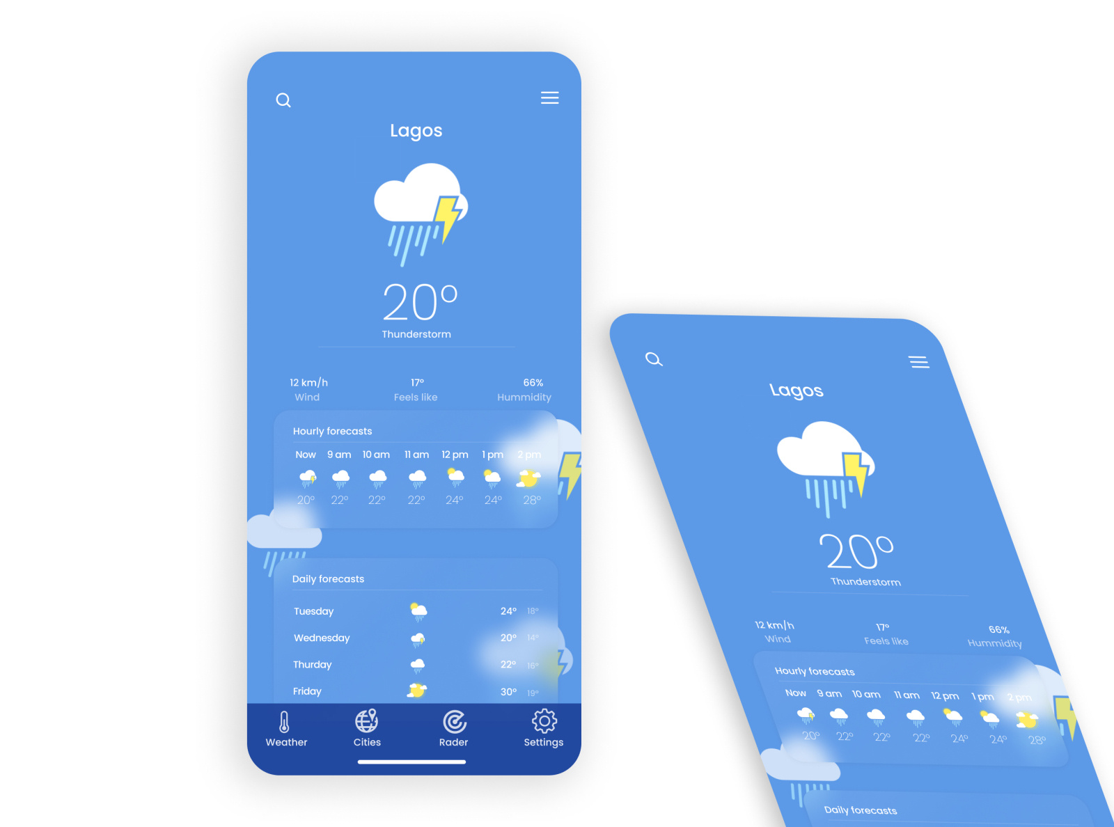 Mobile weather app by Azeez Samad on Dribbble