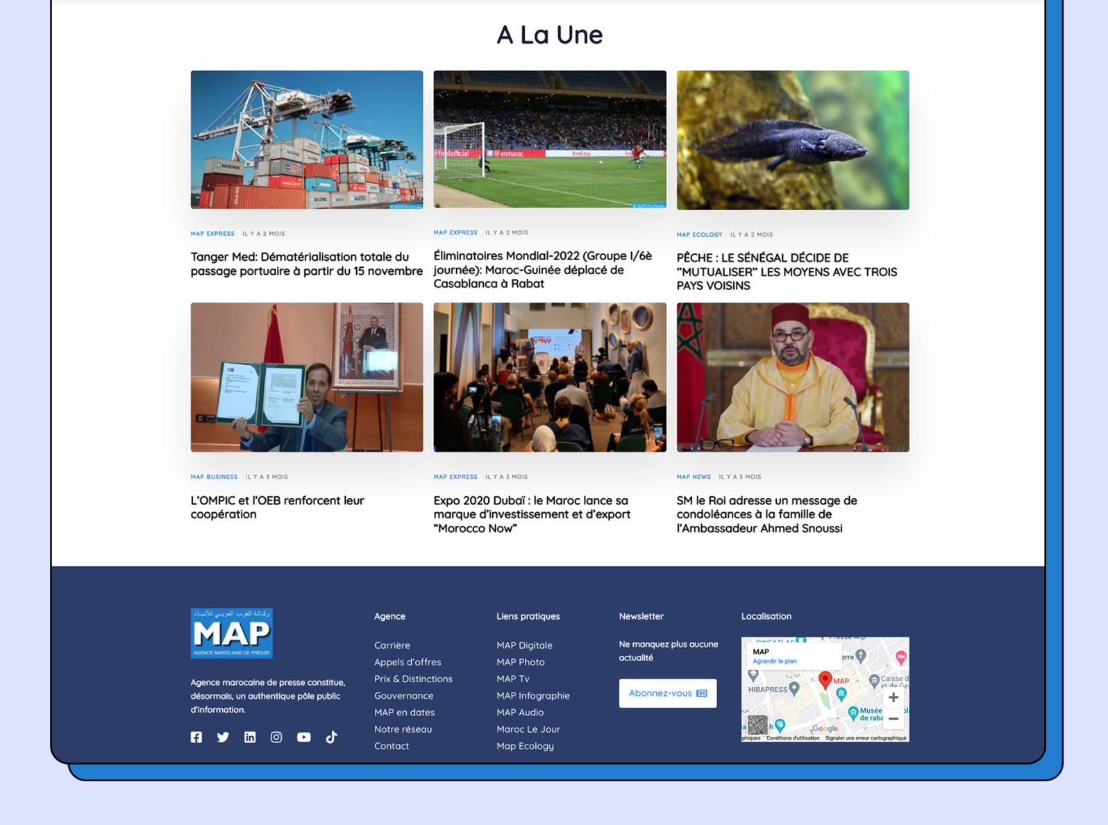 Map agency featured blogs and footer sections by Khalid Touil on Dribbble