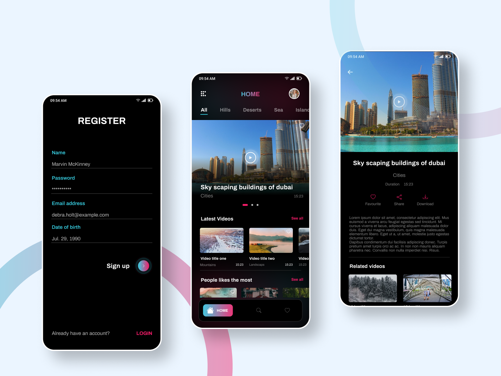Traveling video streaming mobile app UI design by Haseeb Sajid on Dribbble