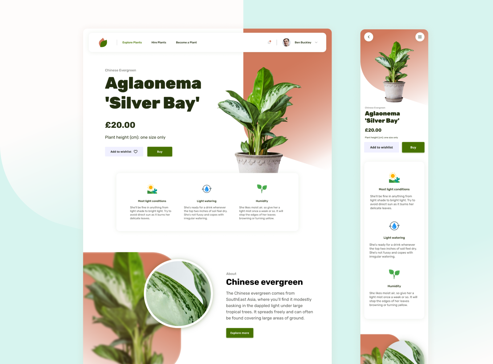 Plant shop UI Challenge by Ben Buckley on Dribbble