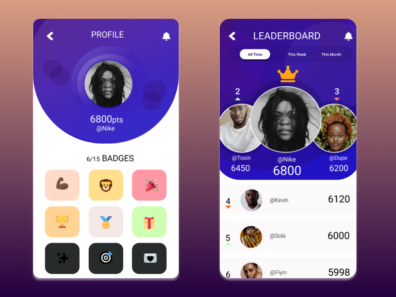 A leaderboard & profile page for a sports app by Omolola Odunowo by ...