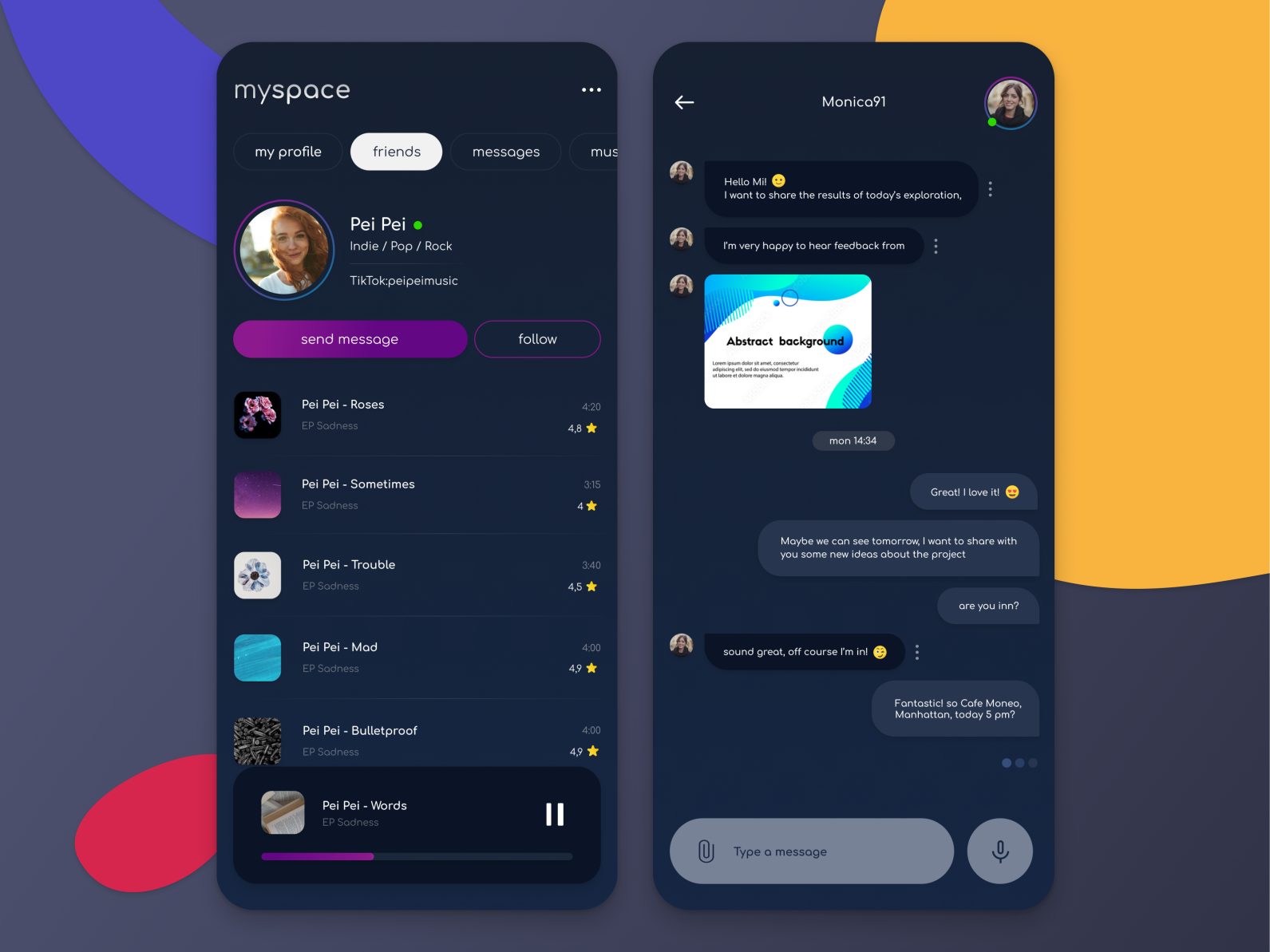 myspace app redesign by Honorata on Dribbble