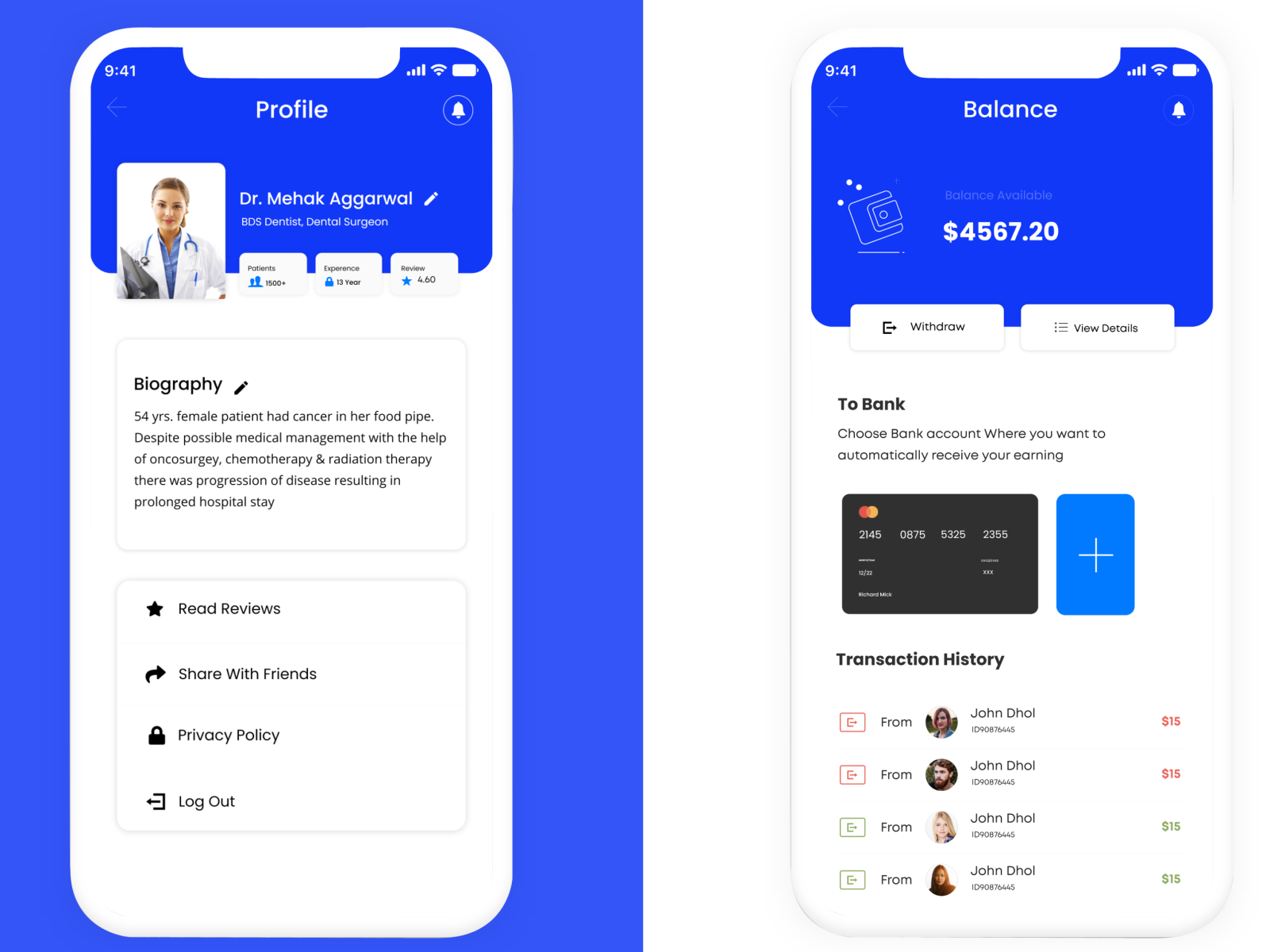 Doctor App profile screen by 97ProStudio on Dribbble