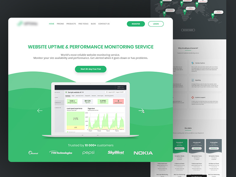 Landing page for website monitoring service by Alvi Mohamad on Dribbble