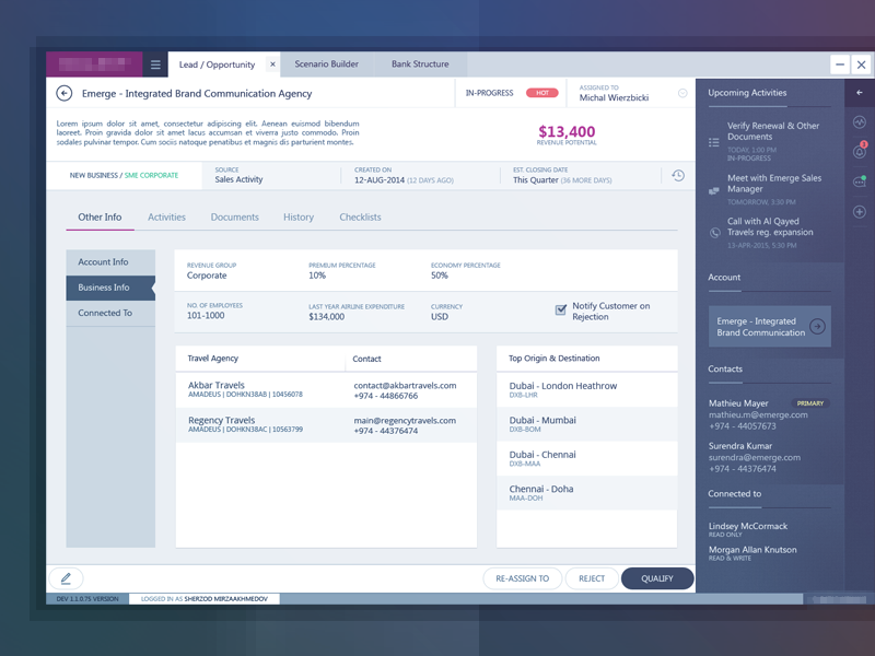 CRM - View Lead / Opportunity Panel by Rajaraman Arumugam on Dribbble