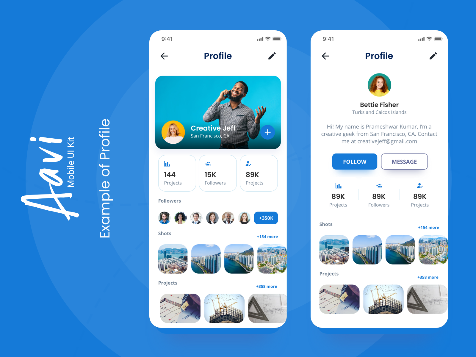 Profile Example from Aavi Mobile App UI Kit by Prameshwar Kumar on Dribbble