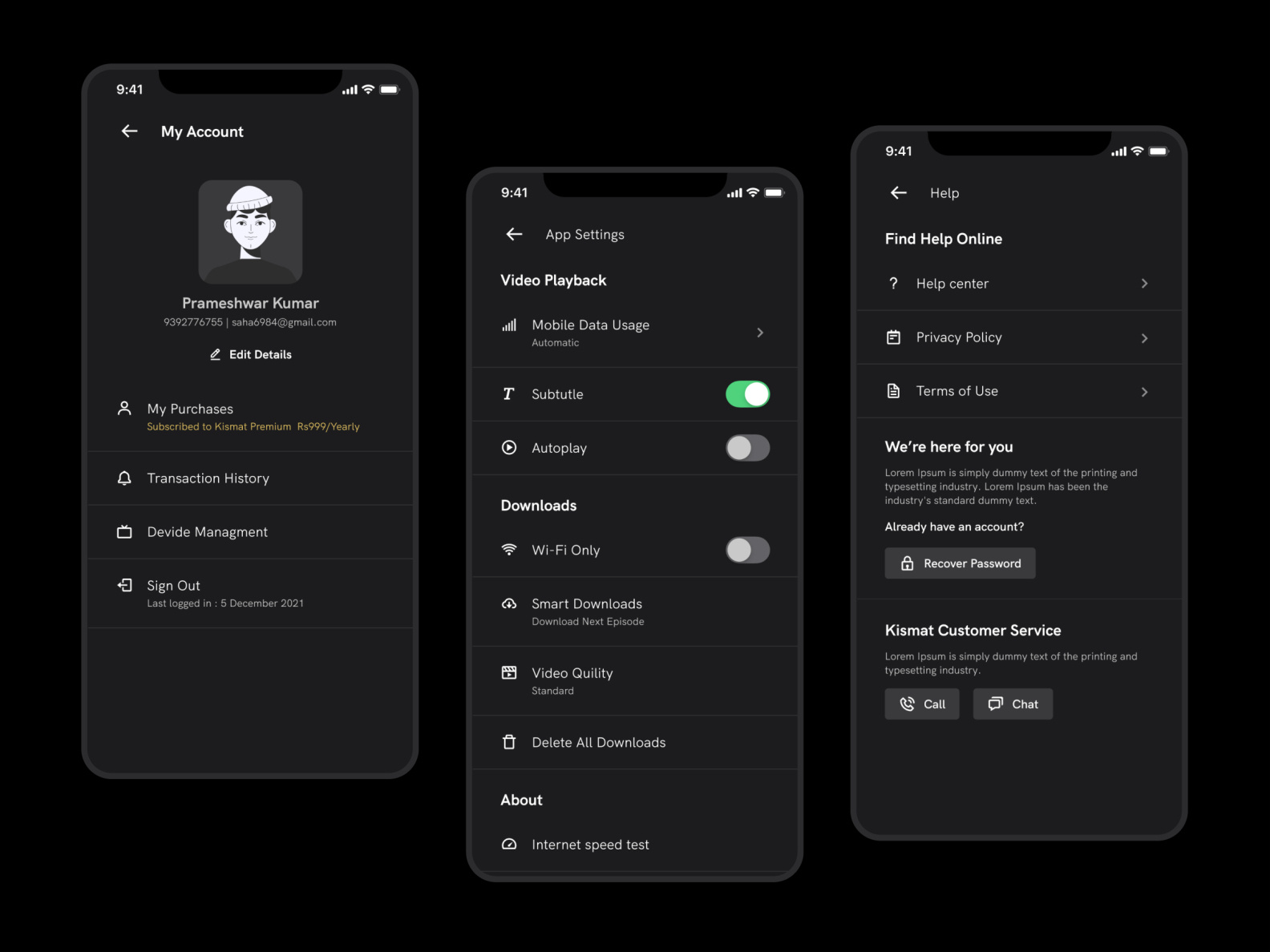 Profile and settings for streaming app by Prameshwar Kumar on Dribbble