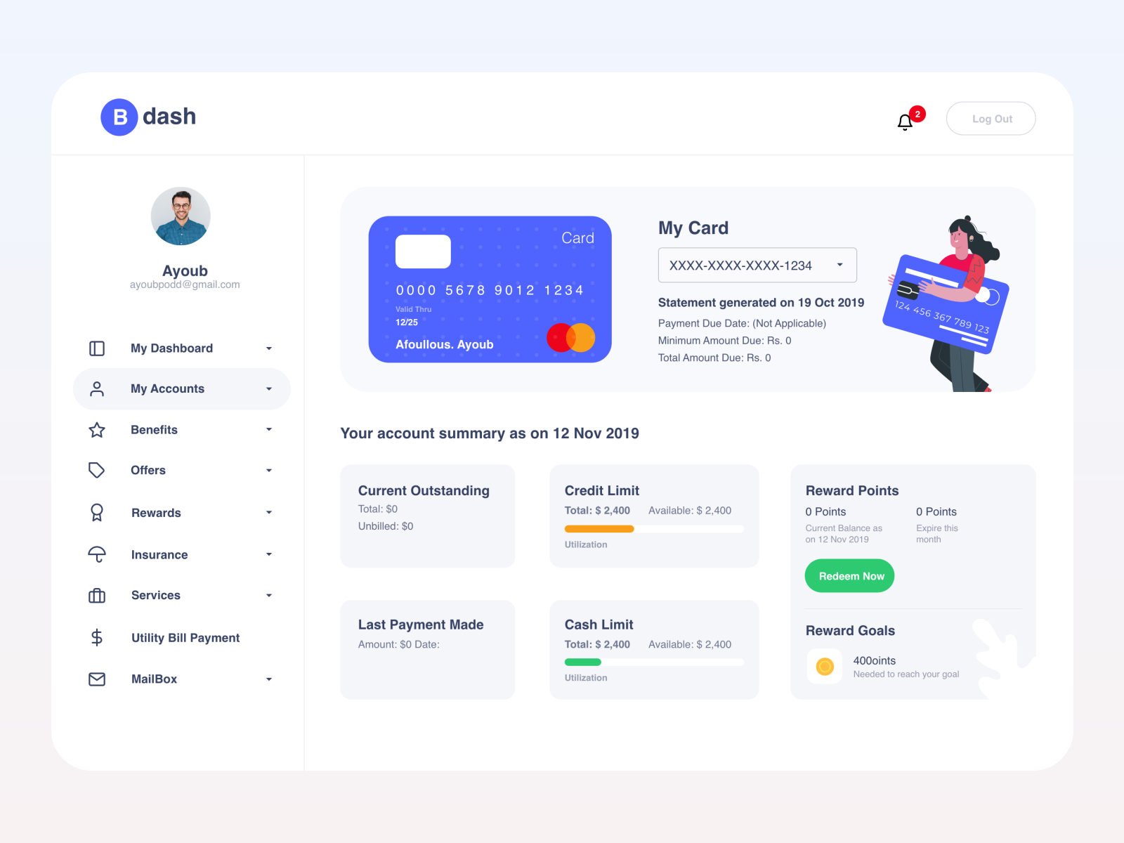 B-dash Digital Bank Dashboard by Afoullous Ayoub on Dribbble