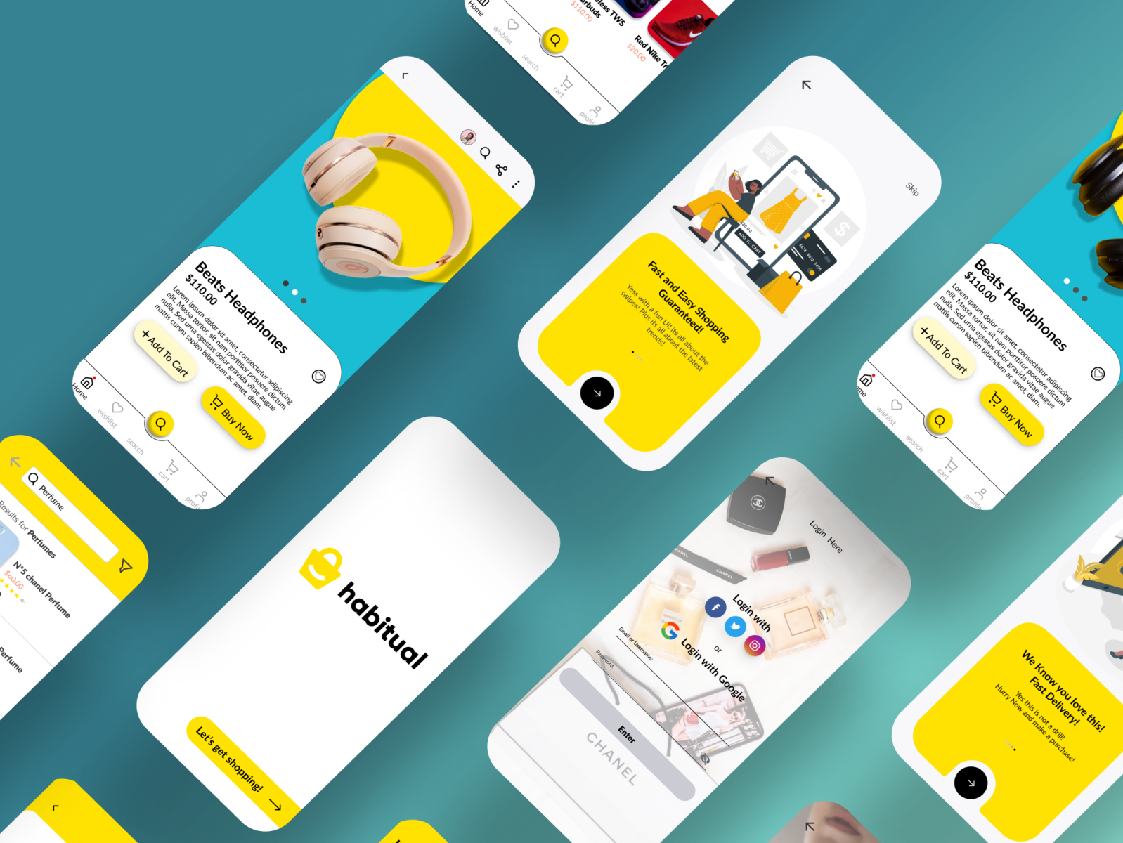 Ui design of a shopping app called Habitual by Amanda okonna on Dribbble