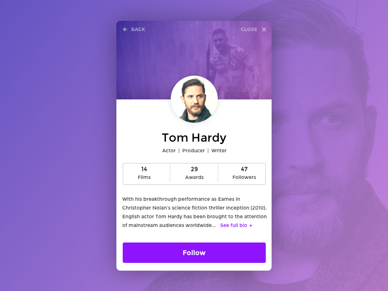 Daily UI #6 – Profile Card by James Pearce-Kelly on Dribbble