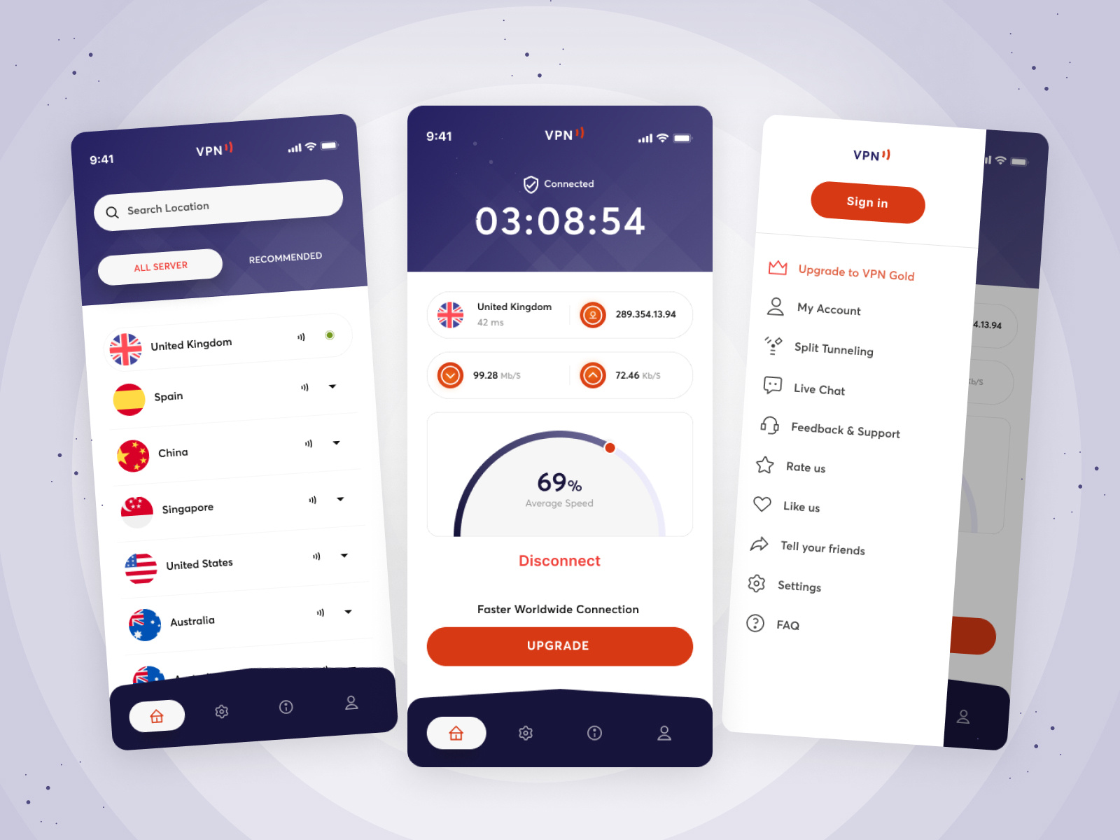 VPN App design by Galaxy UX Studio on Dribbble