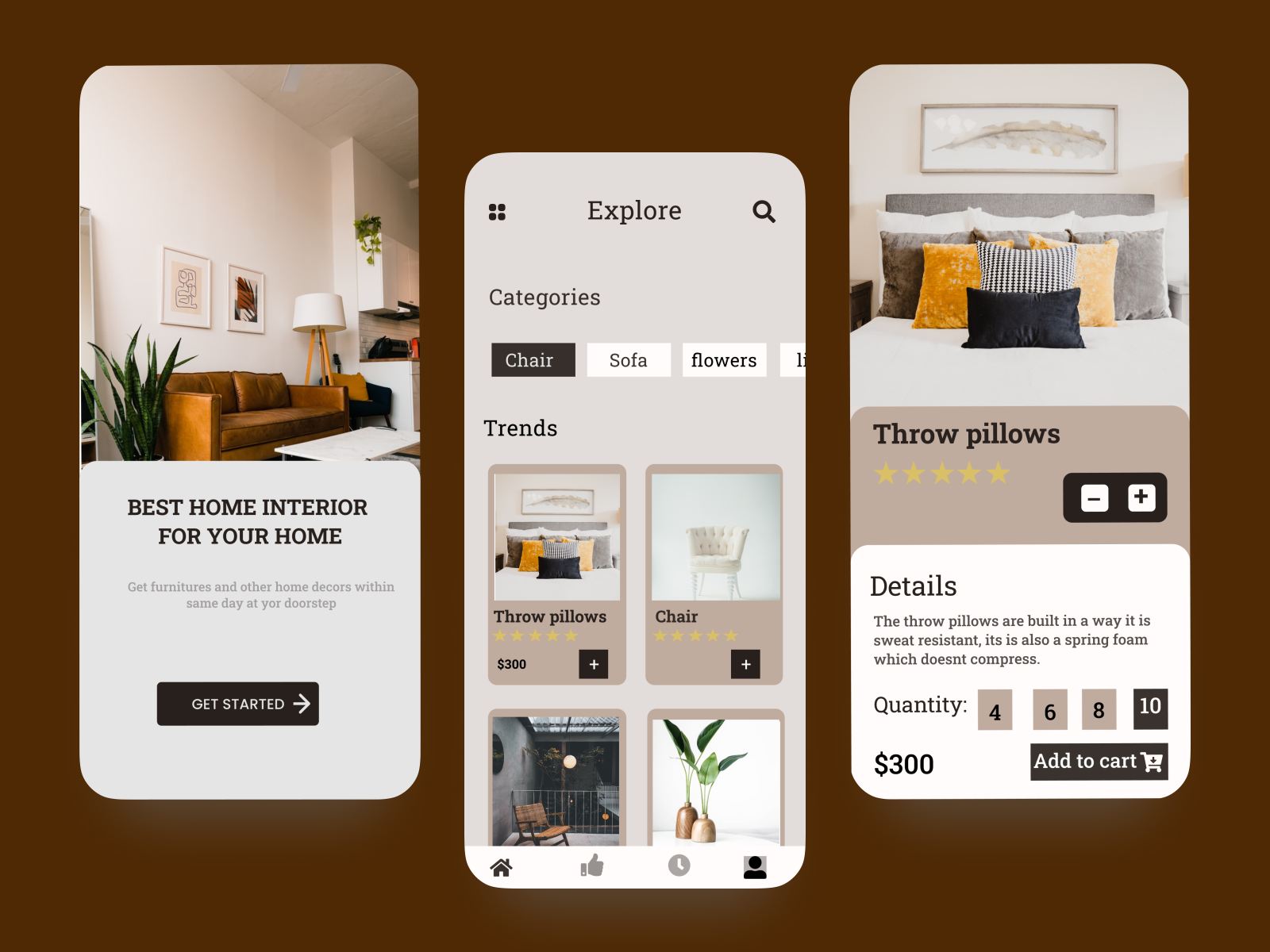 Home interior mobile UI by Adekoya Funmilayo on Dribbble