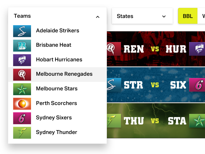 BigBash fixtures UI by Brennan Paezold on Dribbble