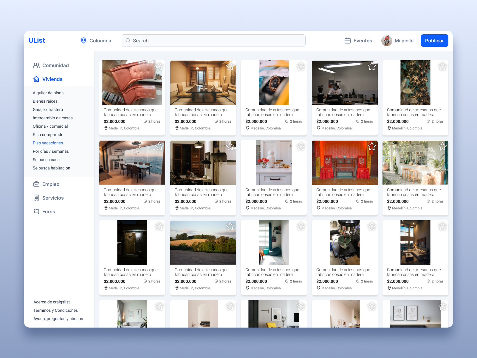 Listing interface design by Victor Girón on Dribbble