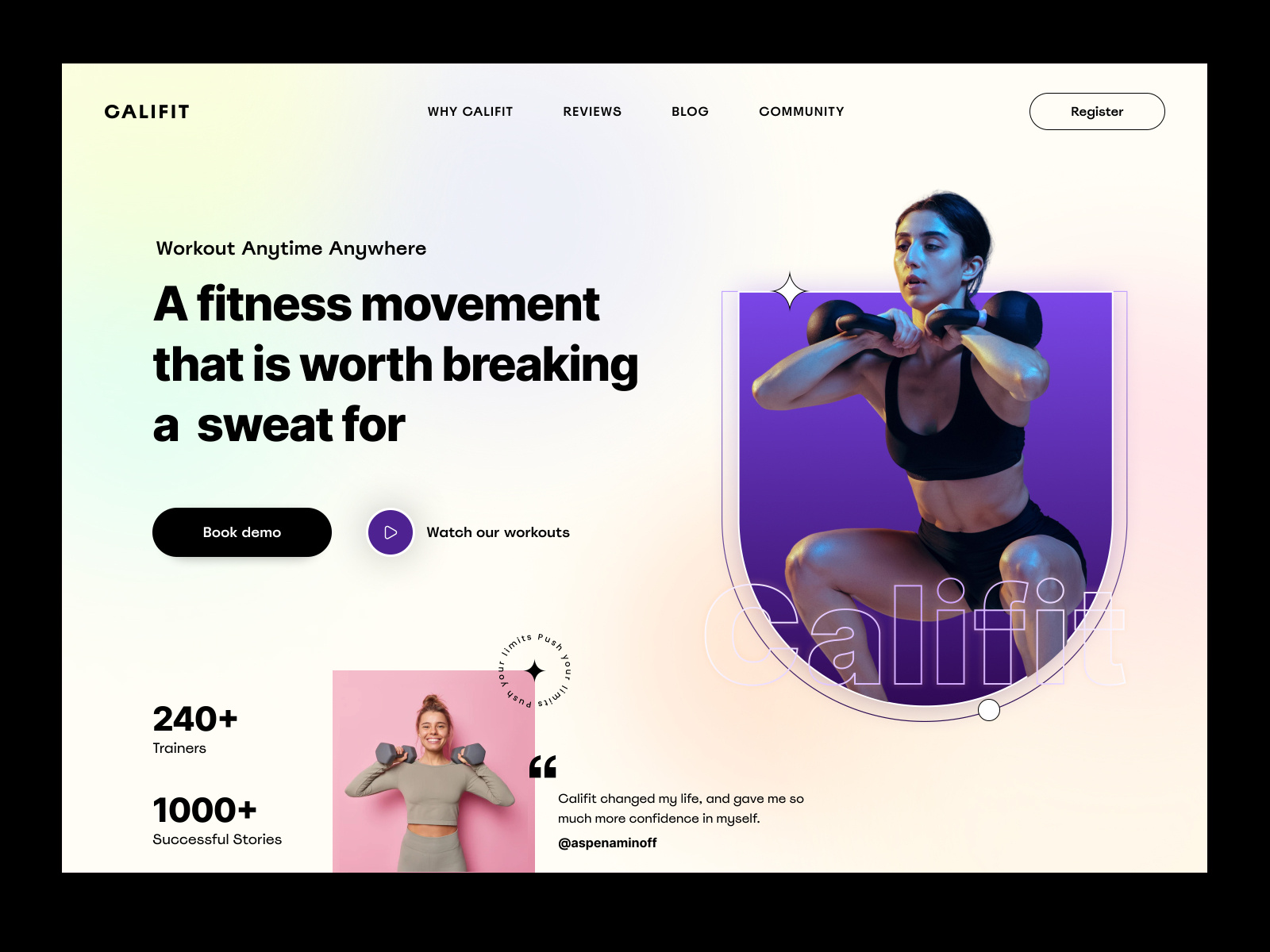 CaliFit - Fitness Landing Page by Mahima Mahajan for Appening on Dribbble