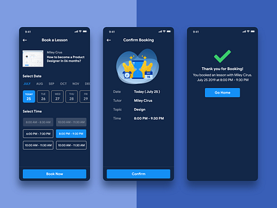 Booking a Lesson - Dark mode by Quy Nguyen on Dribbble