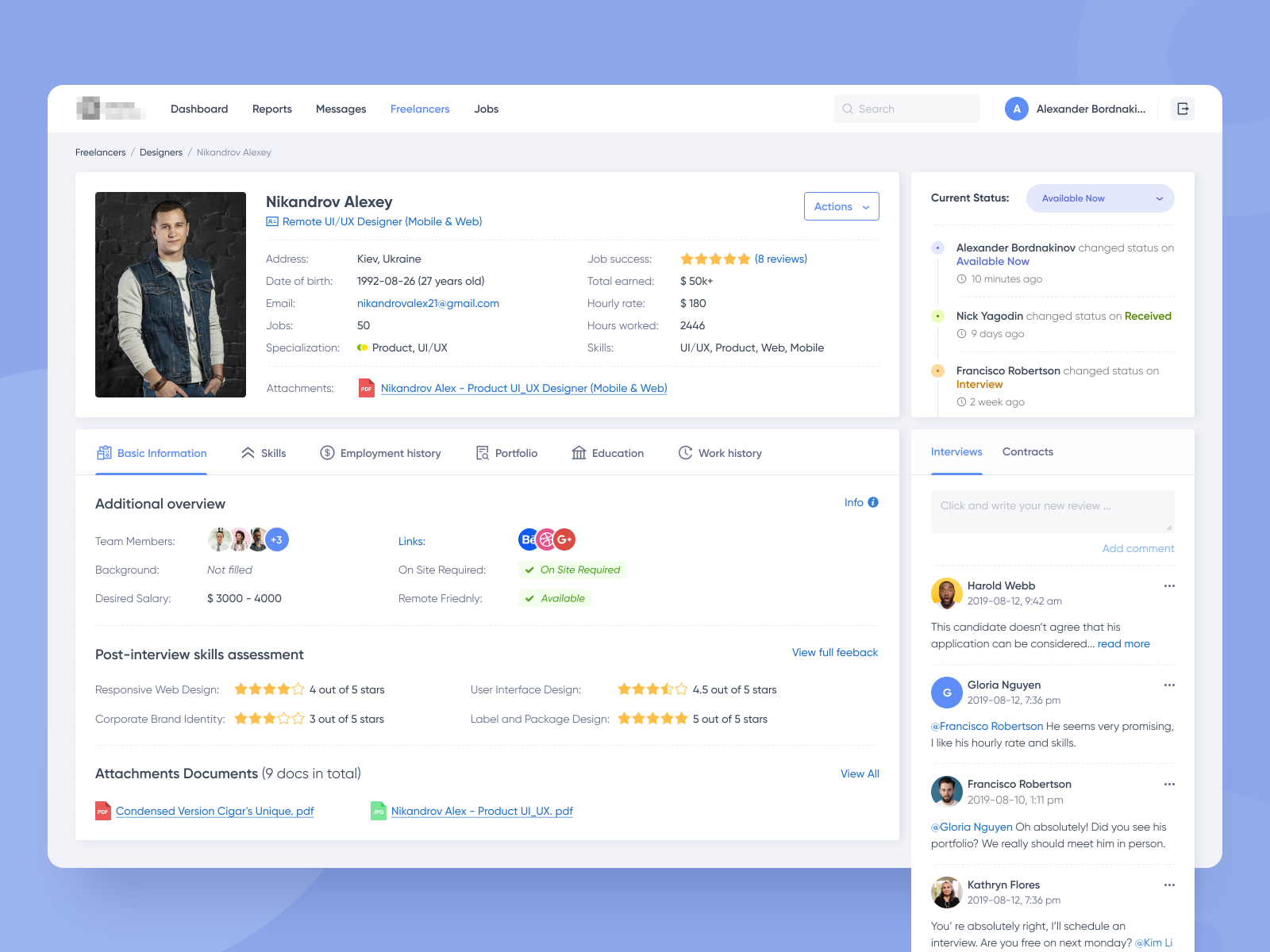Freelance platform — freelancer profile page by Oleksii Nikandrov ...