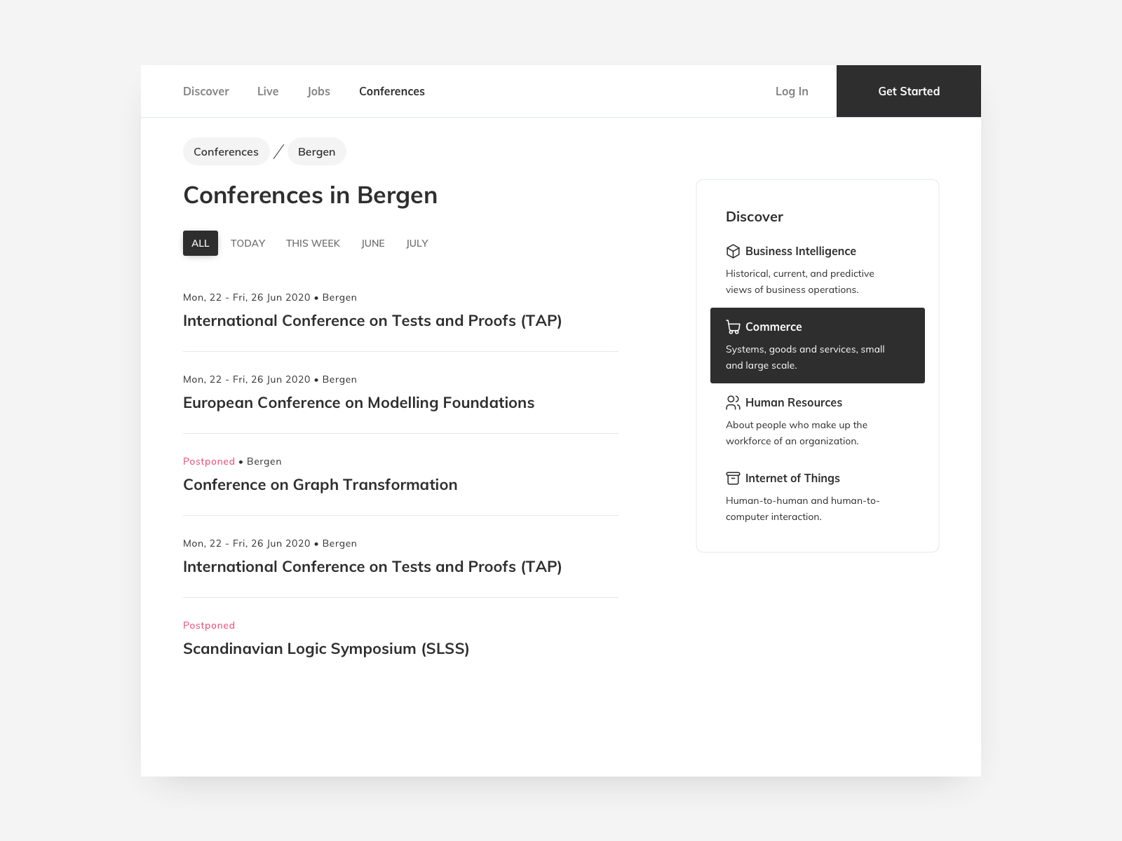 Conferences Page UI Design by Ildiko Gaspar on Dribbble